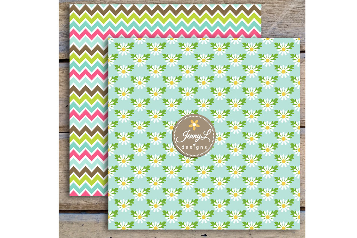 Daisy Flower Digital Paper & Clipart, a Pattern Graphic by JennyL Designs