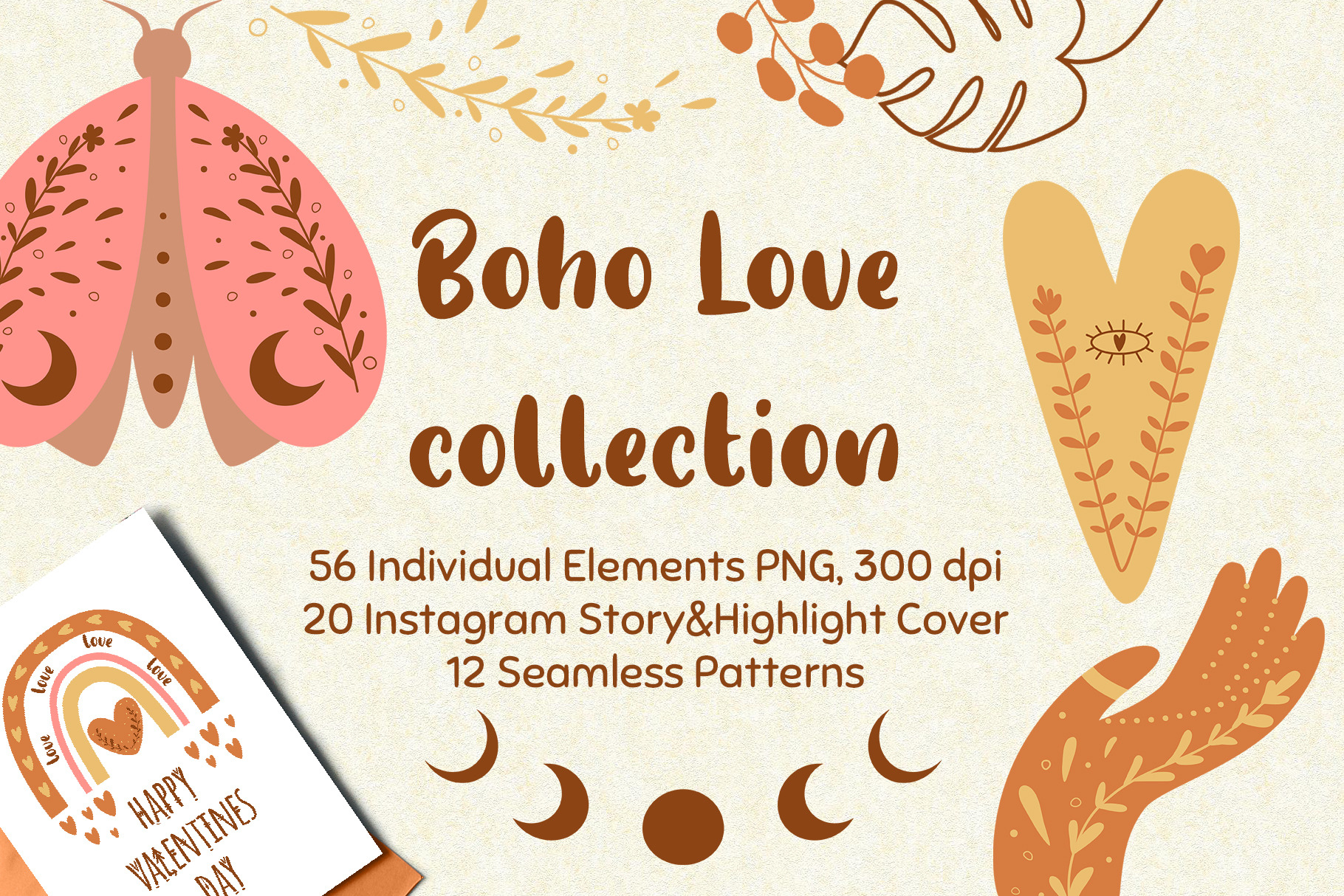 Boho floral elements. Bohemian LOVE