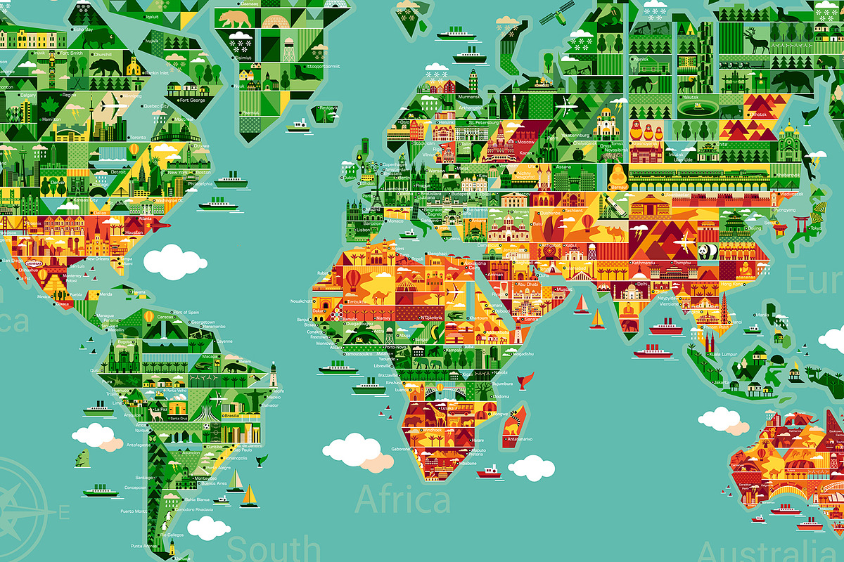 Cartoon map of the world, an Illustration by Moloko88