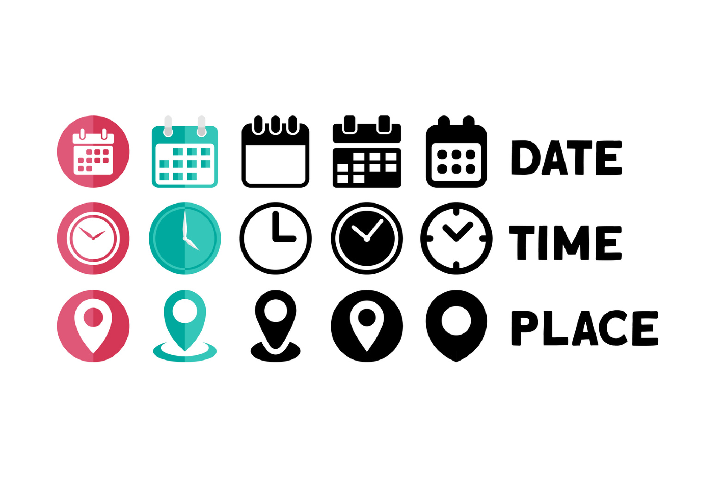 Date, Time, Address or Place Icons, an Icon by Lucky Xtian | Creative ...