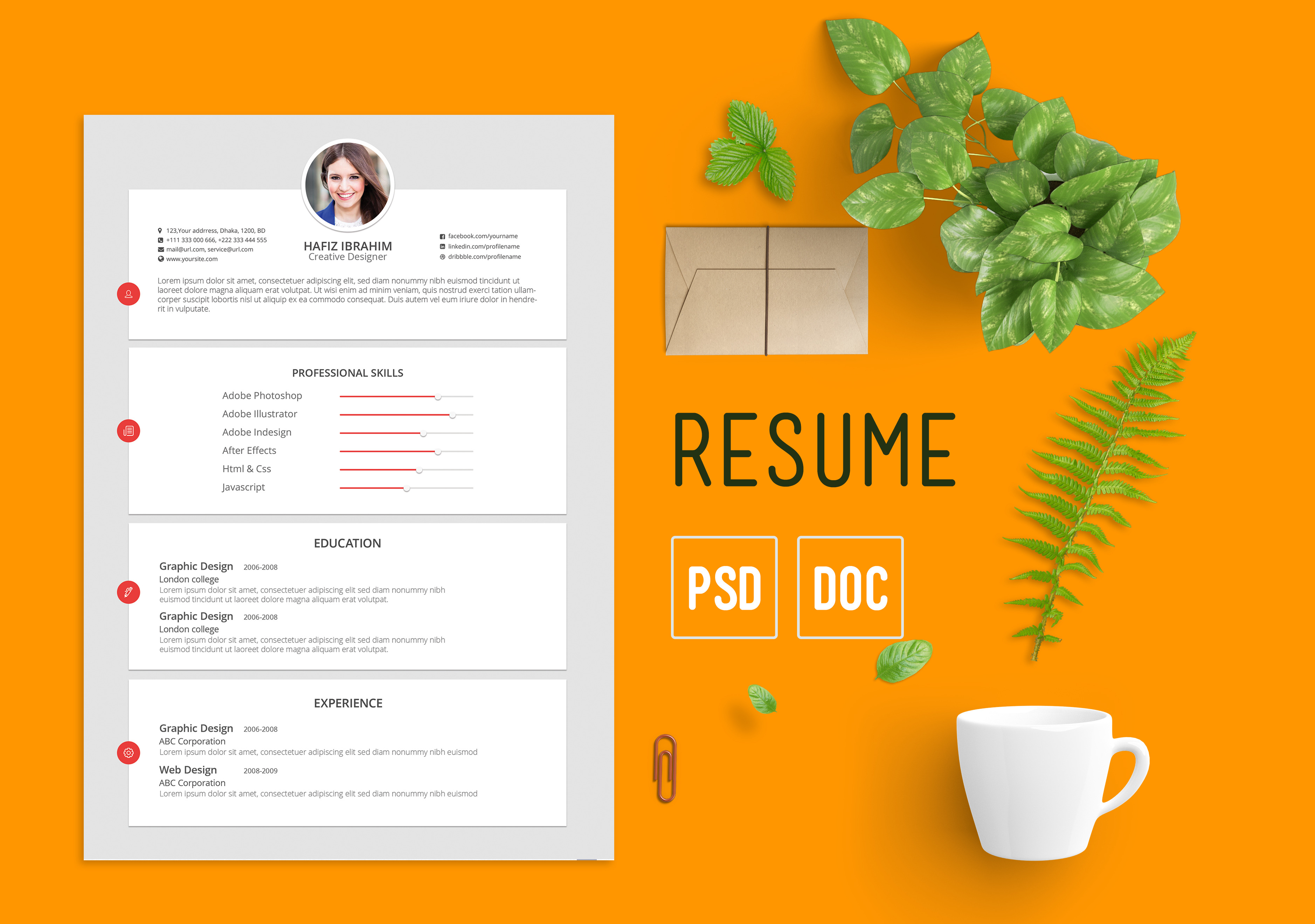 Flat Resume, a Resume Template by Graphicalark
