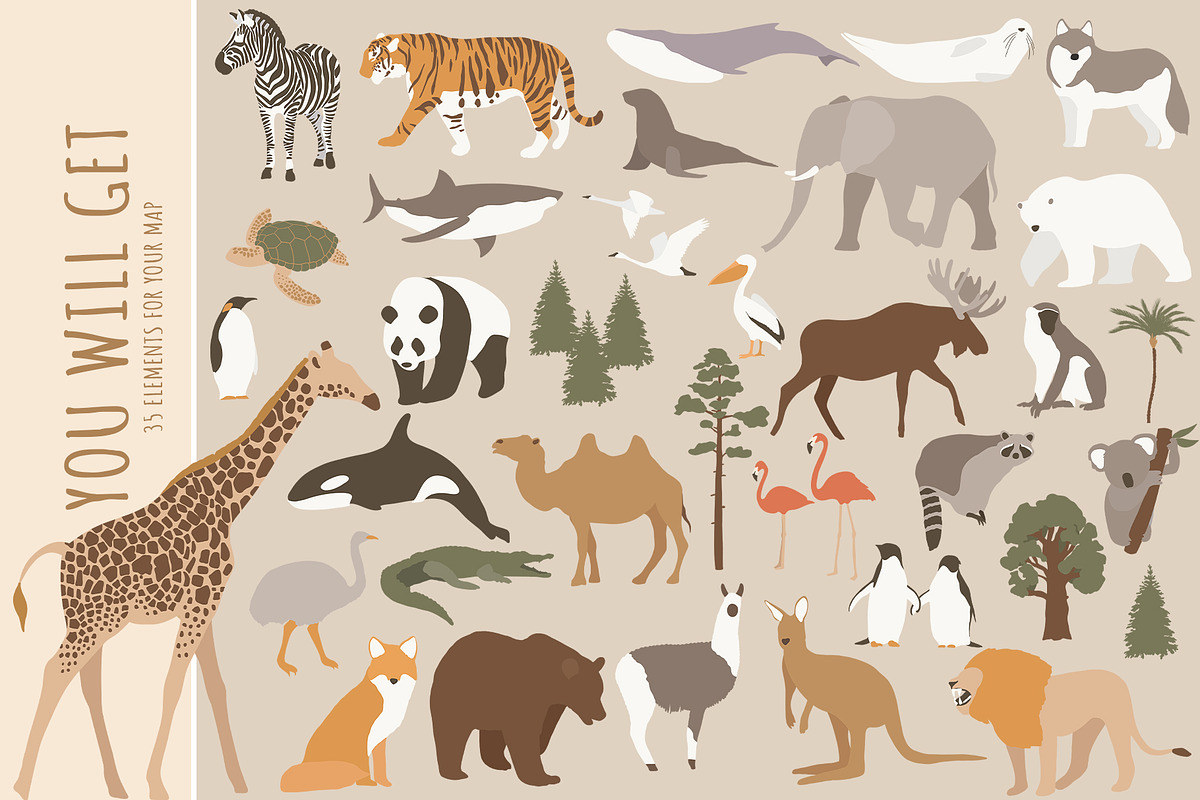 Animal World Map Creator, an Education Illustration by Purple