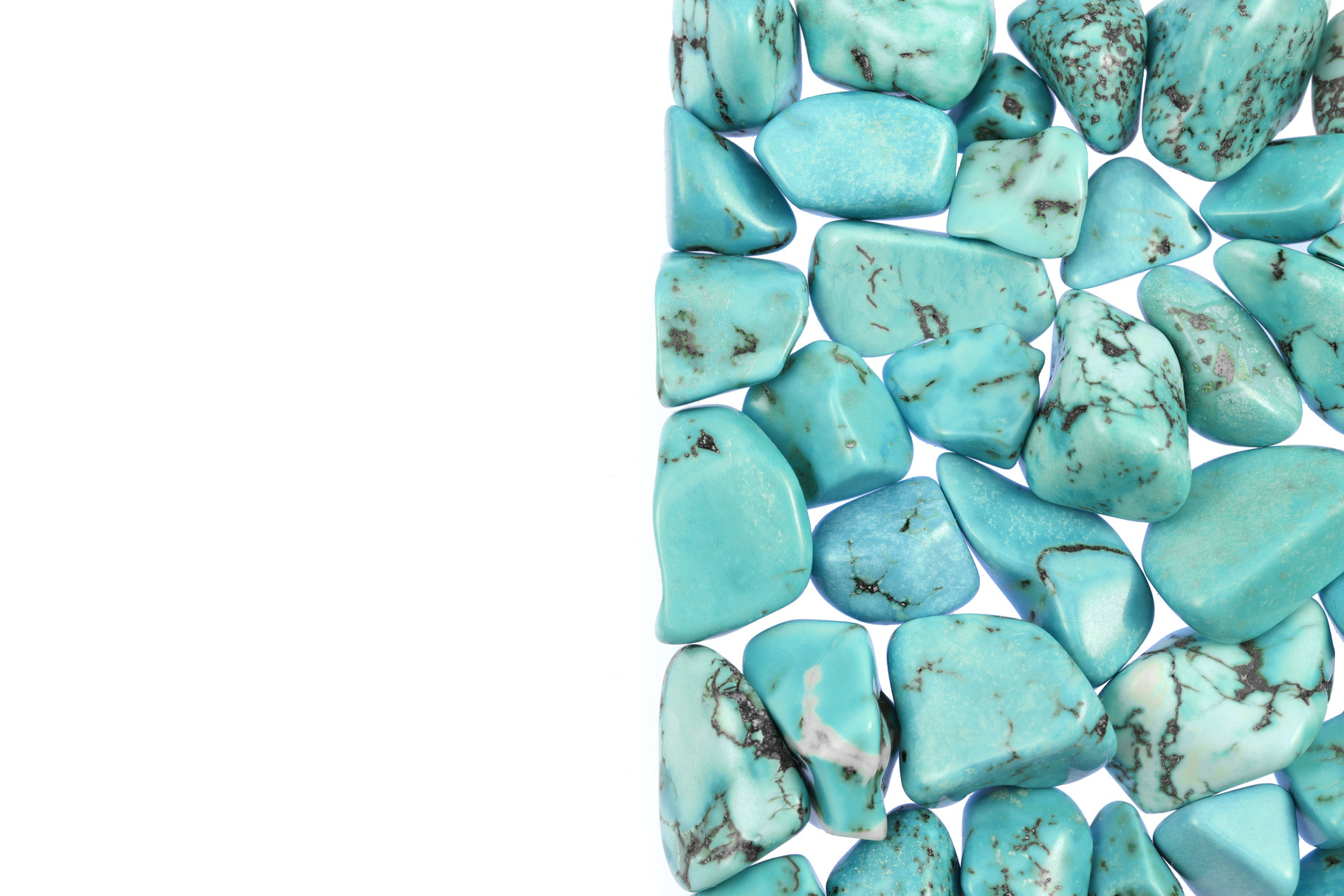 Turquoise heap jewel stones texture on white light background, a Nature ...