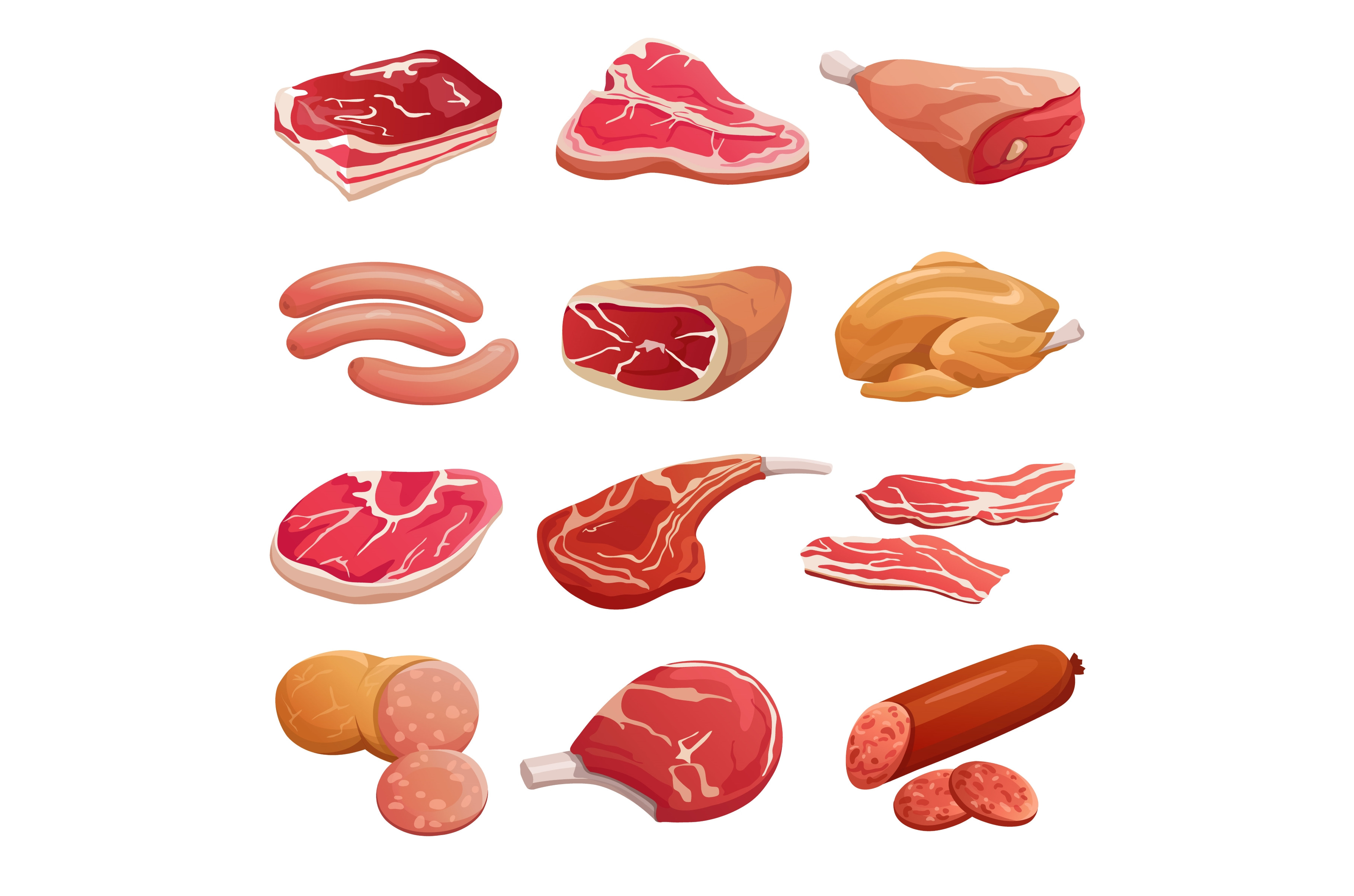 Cartoon meat set. Pork, beef and | Background Graphics ~ Creative Market