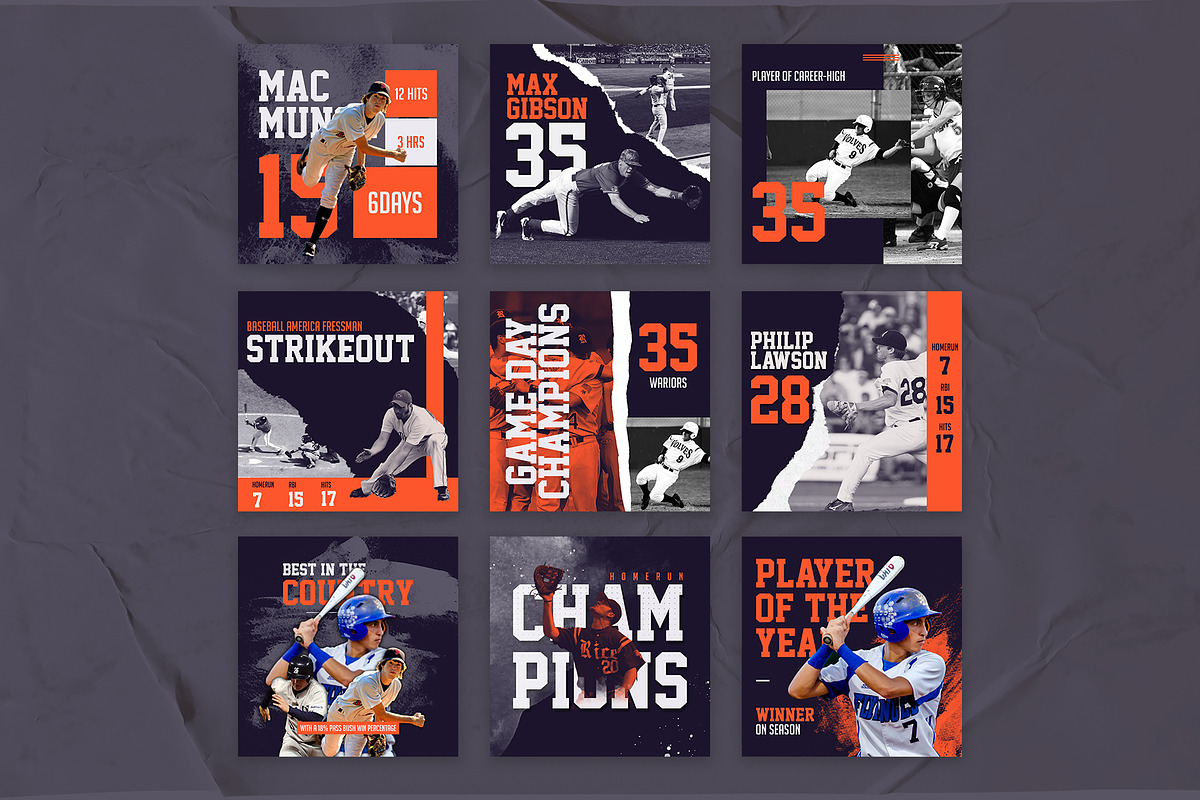 Baseball Instagram Templates, a Social Media Template by Azruca