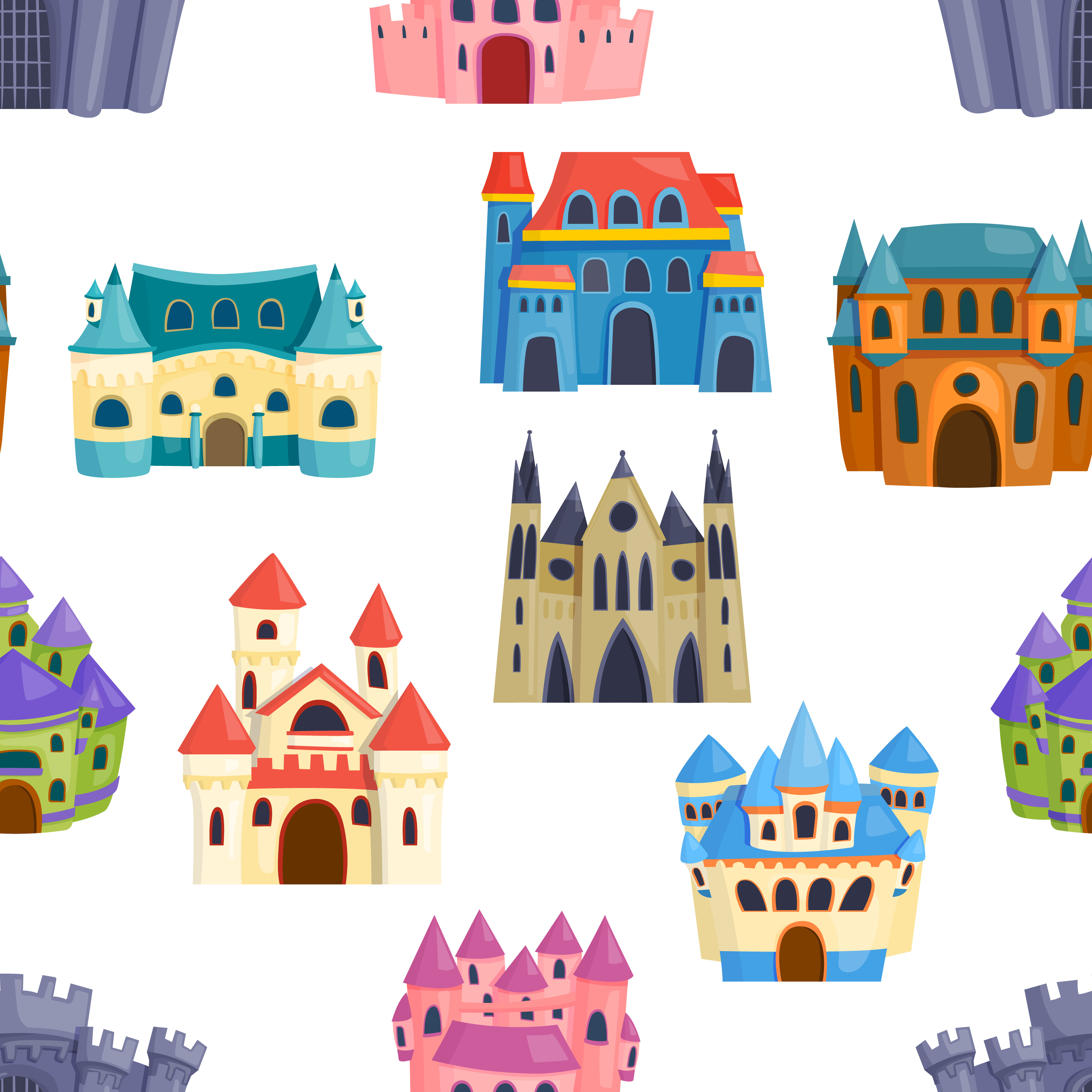 Seamless pattern vector castle, a Decorative Illustration by KitVector