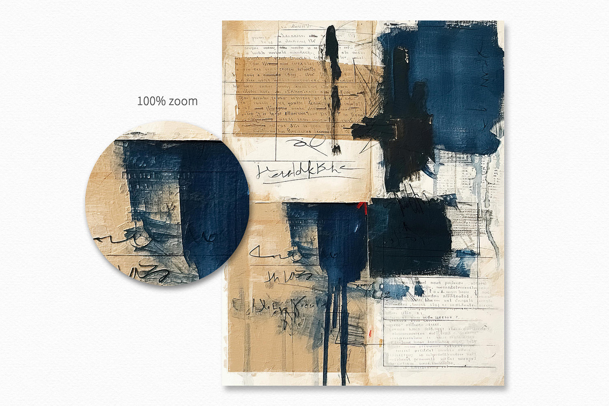 Spilled Indigo Ink Collage Paintings