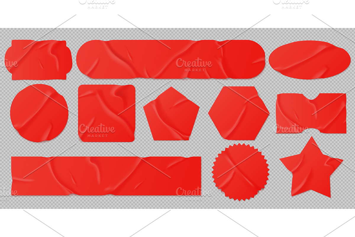 Red glued stickers, crumpled paper, a Texture Graphic by art PVP - market