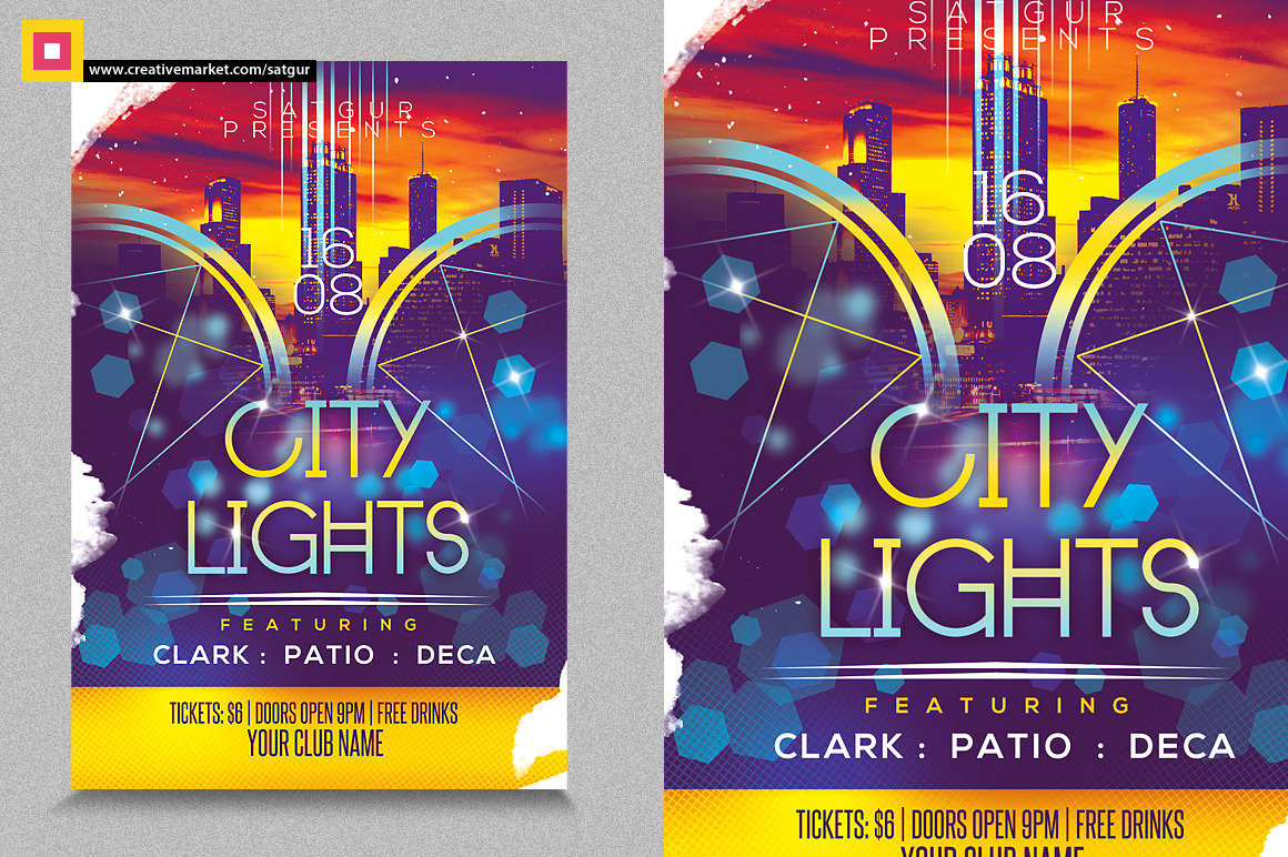 City Lights Party Flyer, a Flyer Template by Satgur Graphic Design