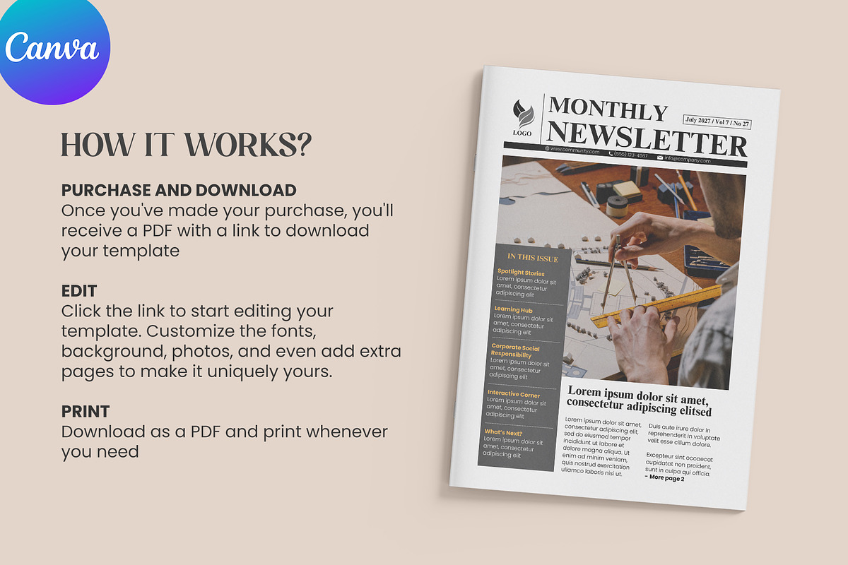 Minimalist Monthly Newsletter in Canva | Creative Market