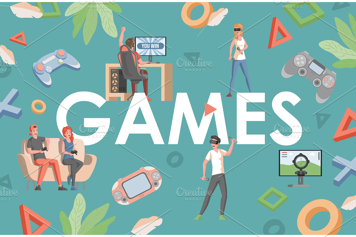 Games word vector flat banner design, a Person Illustration by Pavlo ...