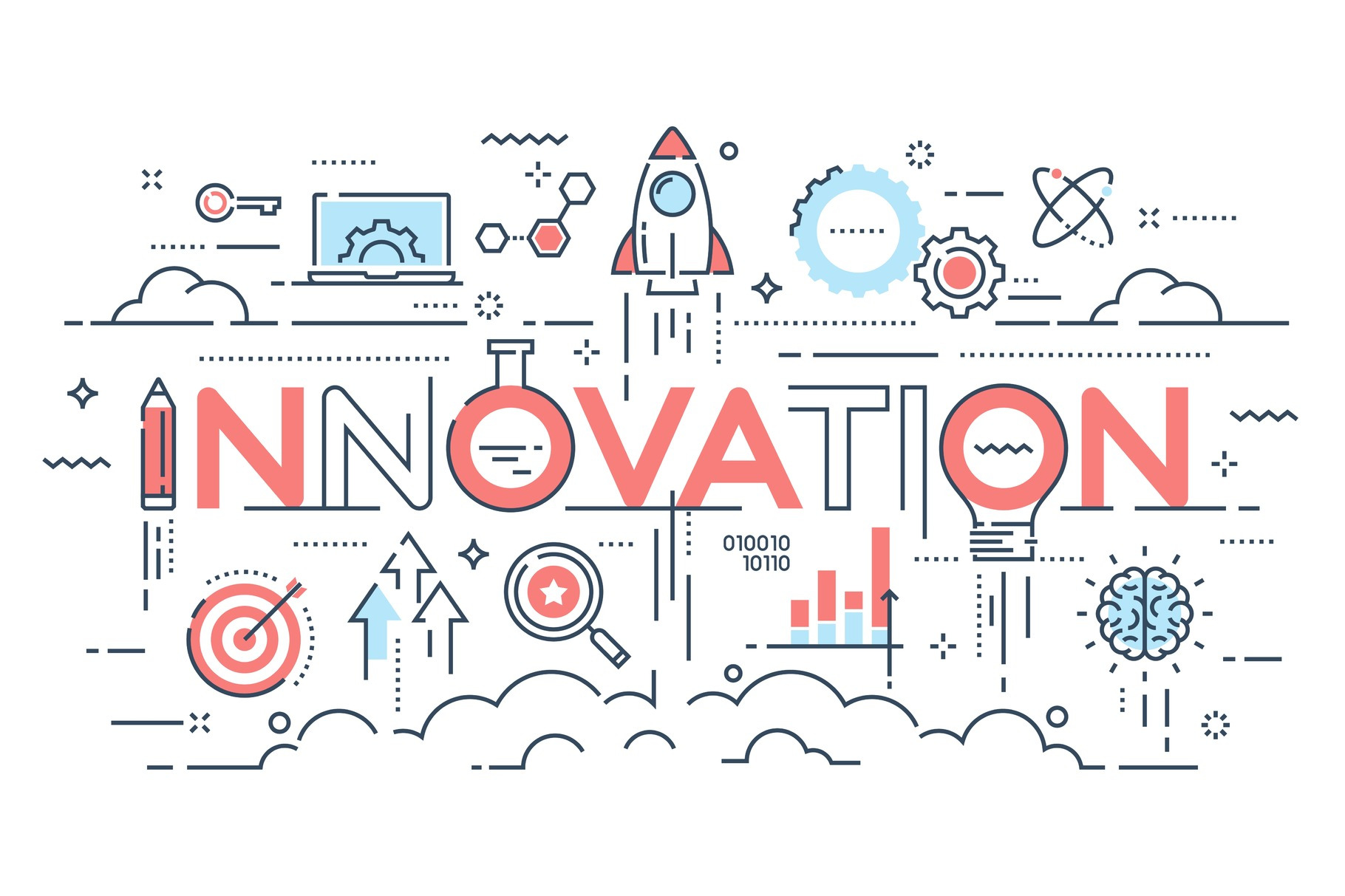 Innovation, new ideas, creativity and technology thin line conce, a ...