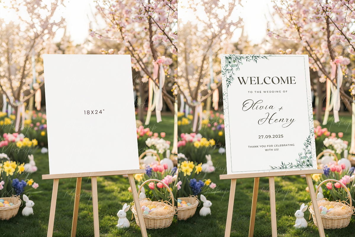 Easter Welcome Sign Easel Mockup, a Product Mockup by TatiMockup