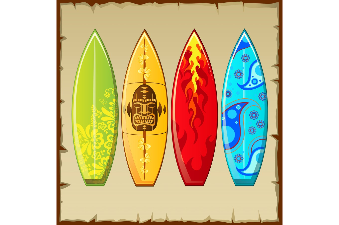 Four surfboards with different pattern | Decorative Illustrations ...