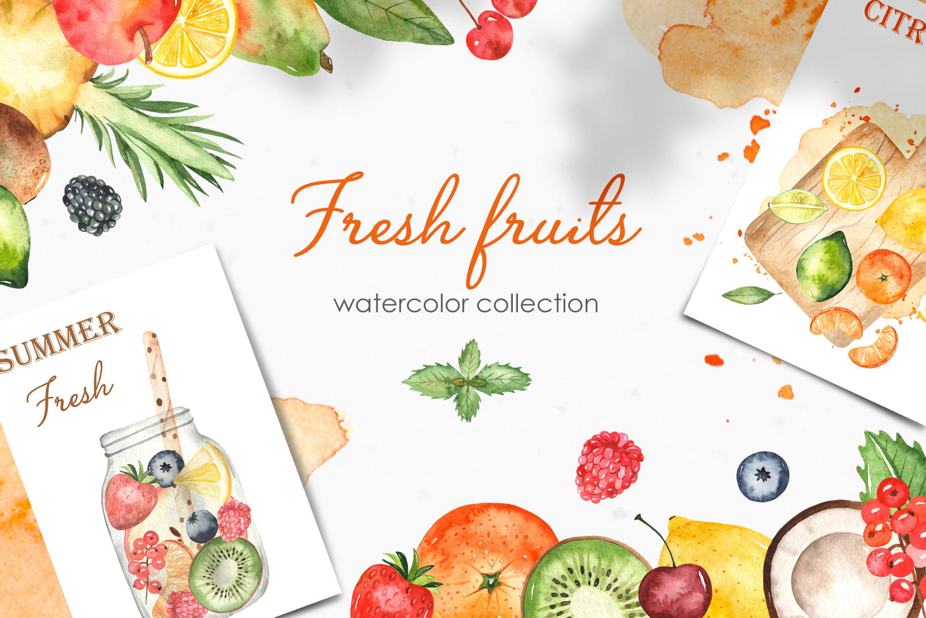 Fresh fruits Watercolor, a Food Illustration by Marina Ermakova