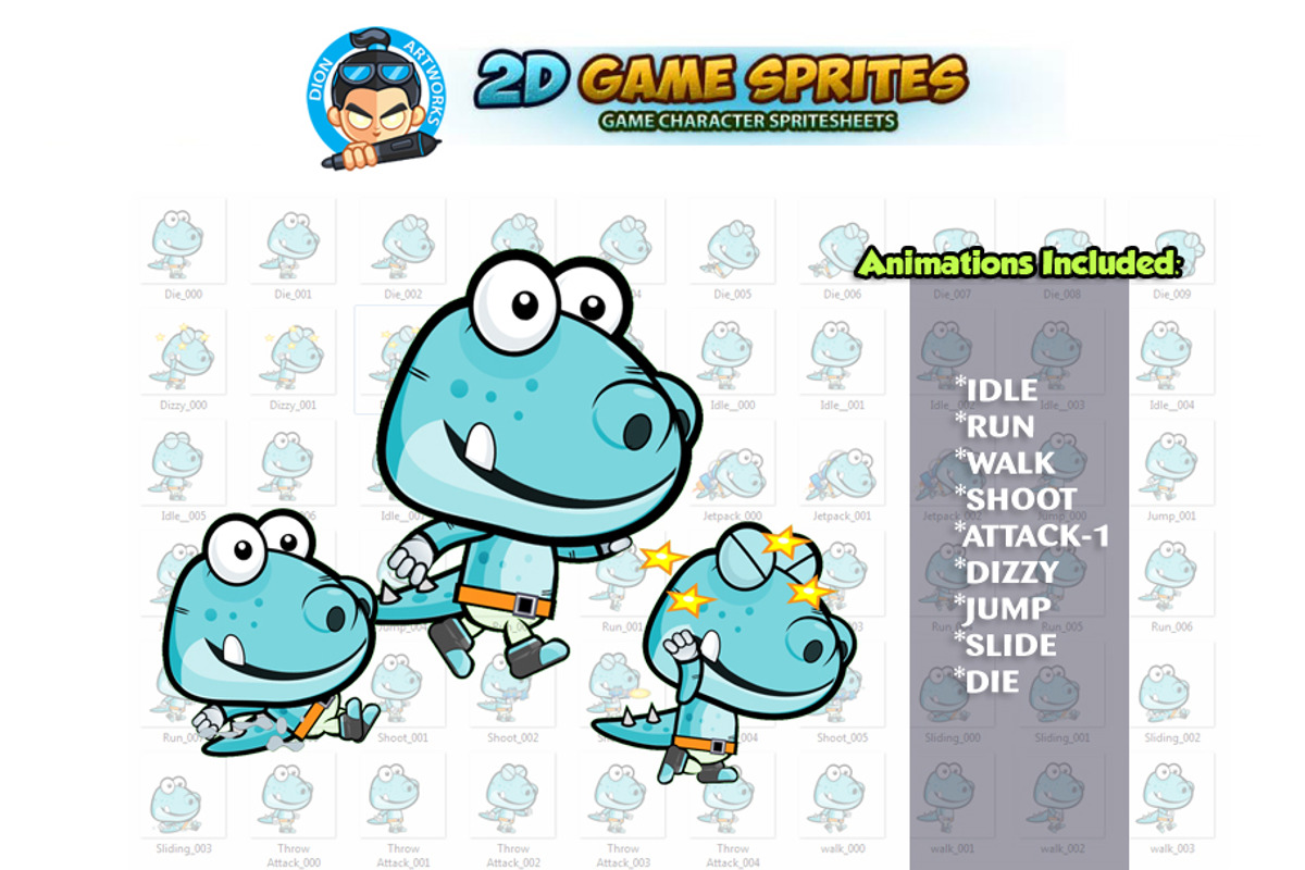 Dino 2D Game Sprites, an Animal Illustration by DionArtworks