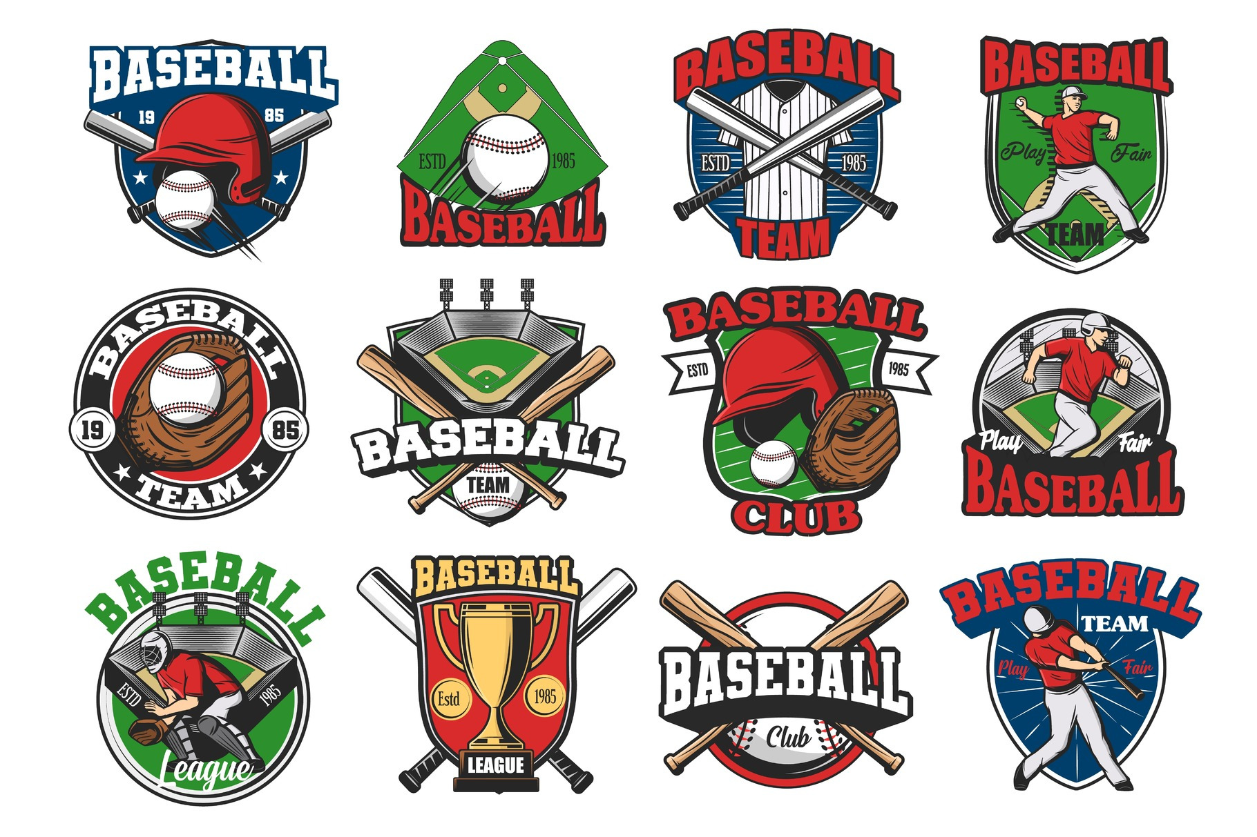 Baseball sport game vector icons, a Person Illustration by Vector Tradition