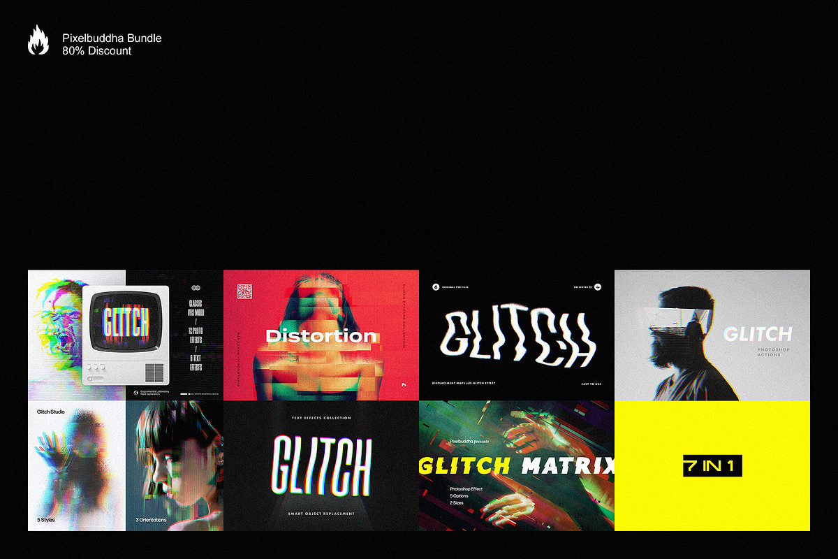 Glitch Effects Bundle, a Layer Style Add-On by pixelbuddha.net