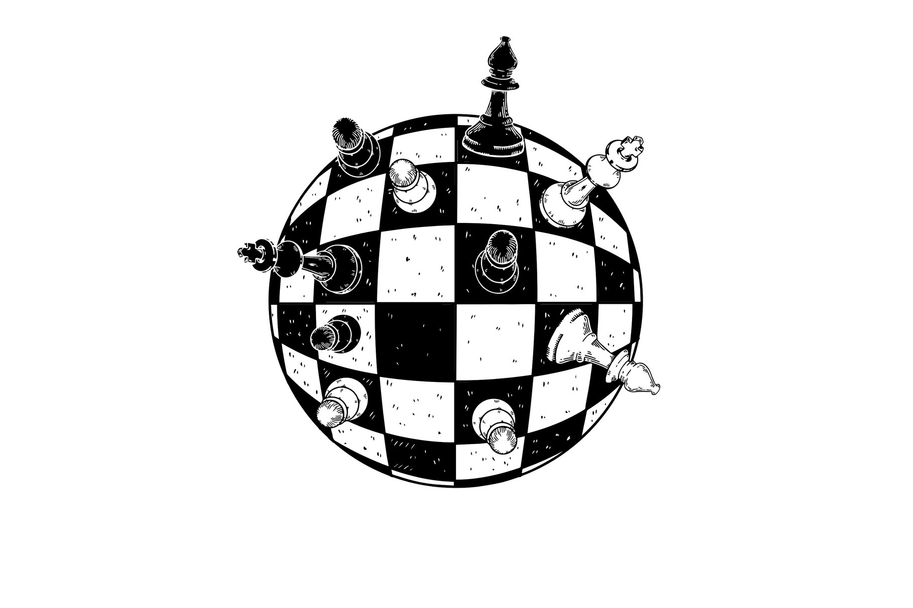 Spherical chess engraving vector illustration, an Illustration by AlexArt