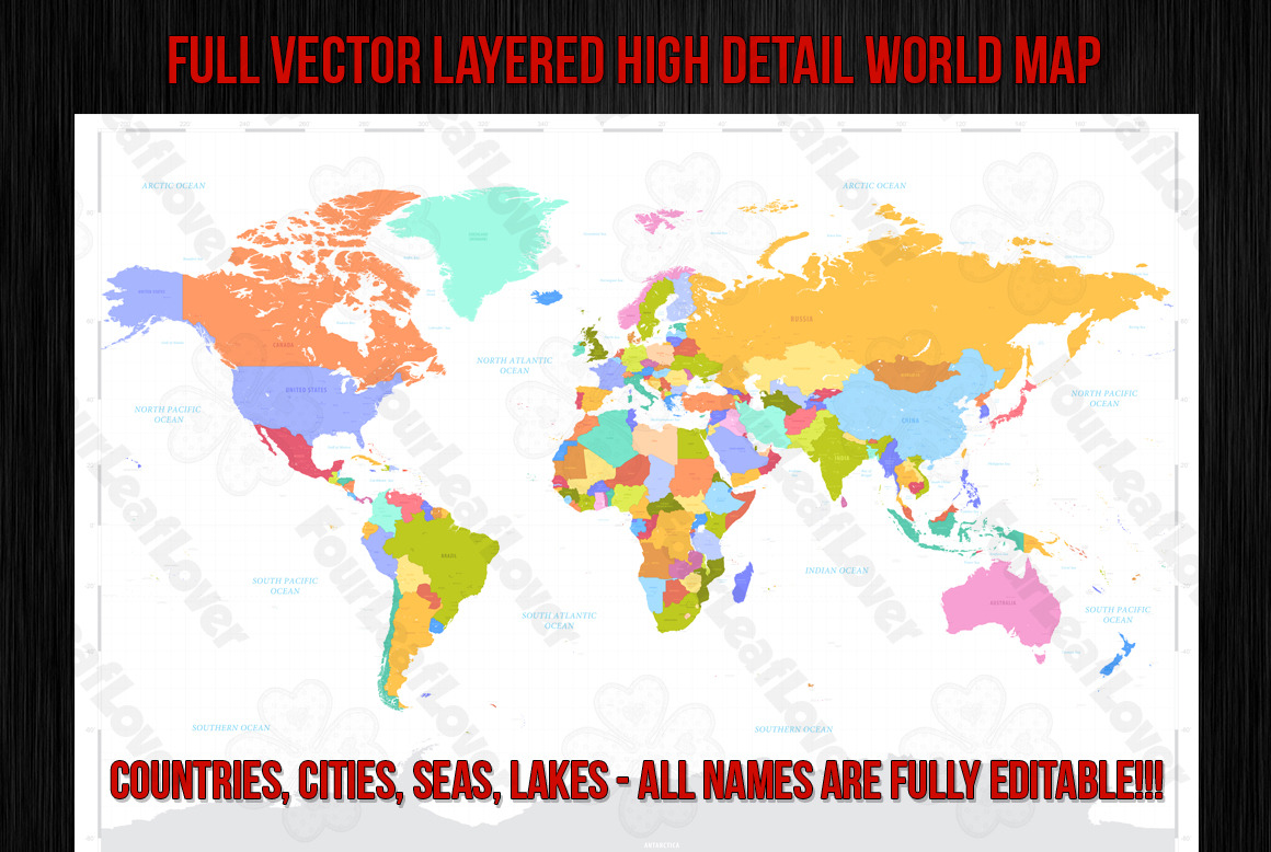 Vector Colorful World Map, an Illustration by FourLeafLover