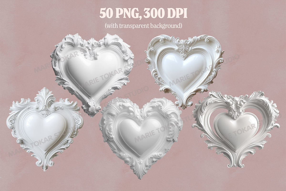 Baroque Coquette Romantic Hearts PNG, an Object Graphic by Marie T