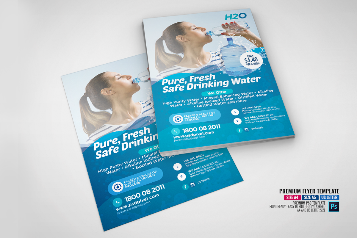 Water Company Promotional Flyer, a Flyer Template by PSDPixel