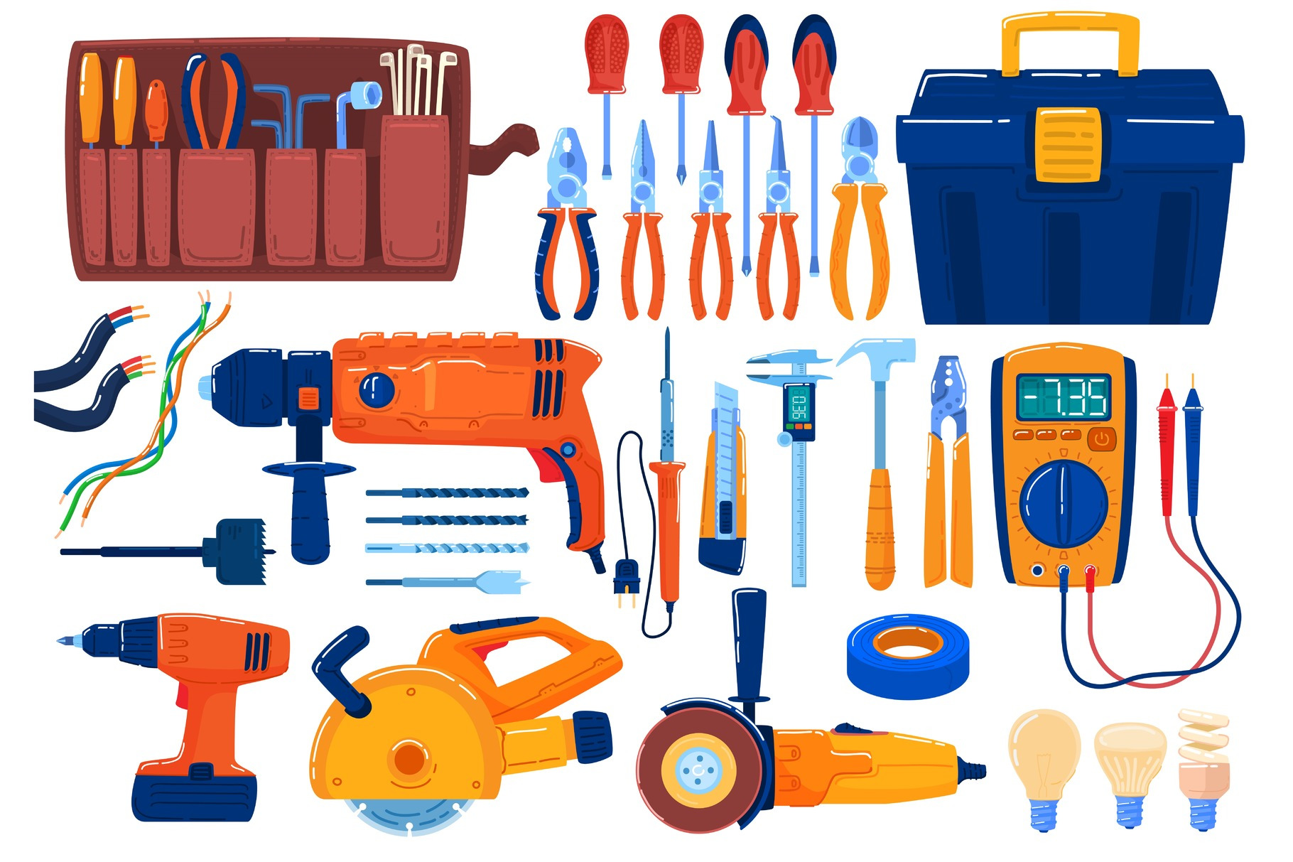 Electric tools set, equipment | Object Illustrations ~ Creative Market