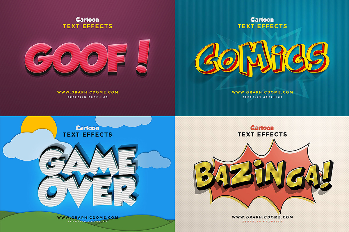 Cartoon Text Effects, a Brushes & More by Graphicdome