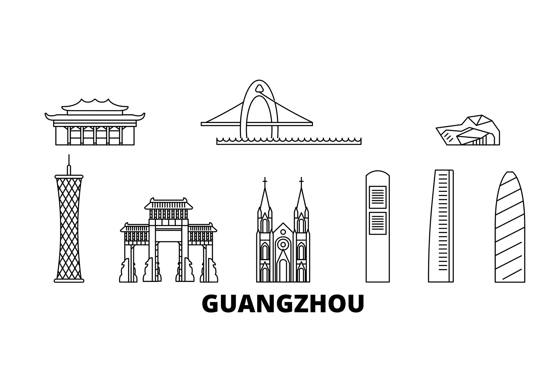 China, Guangzhou line travel skyline, a Work Illustration by urban icon