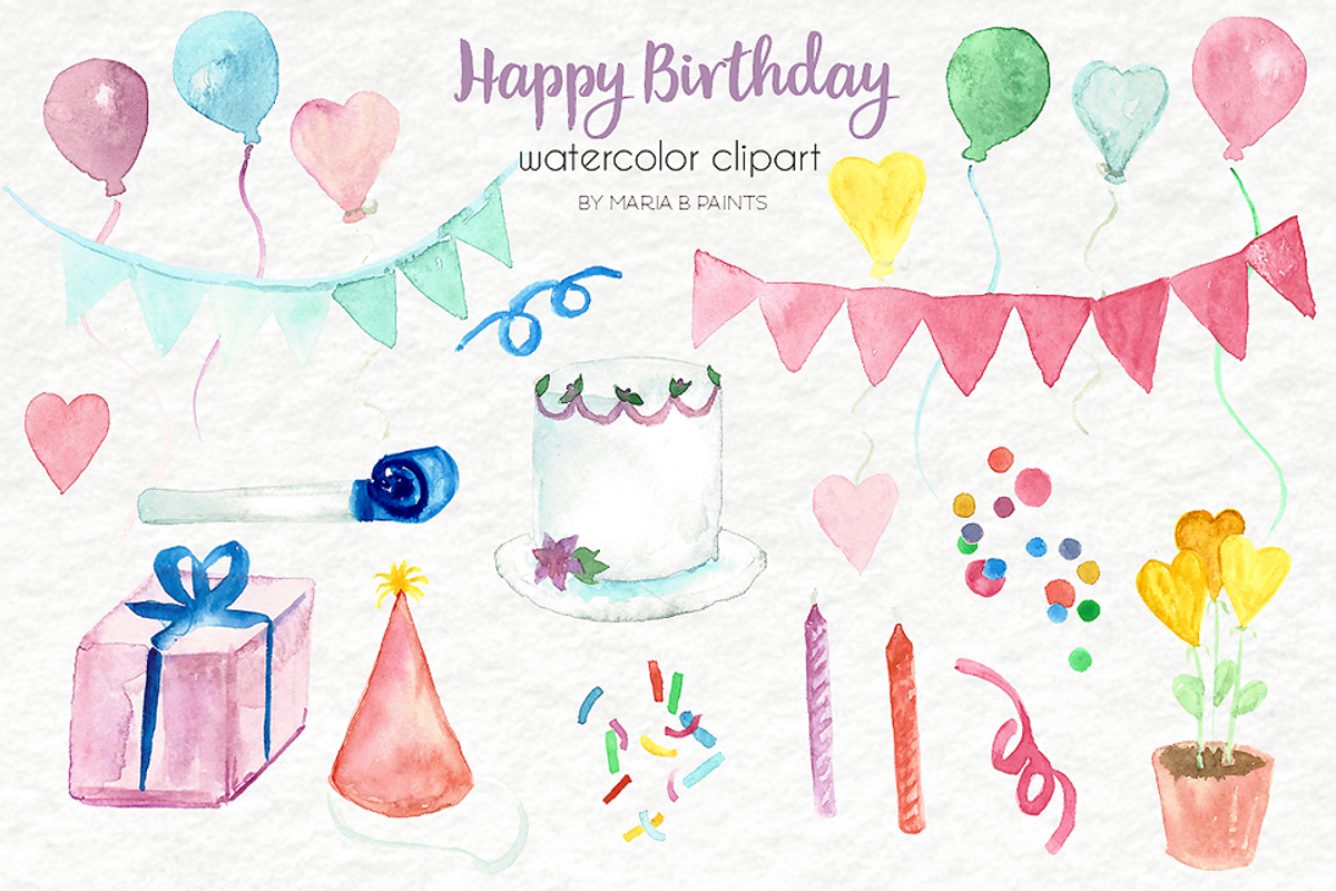 Watercolor Clip Art - Happy Birthday, a Decorative Illustration by ...