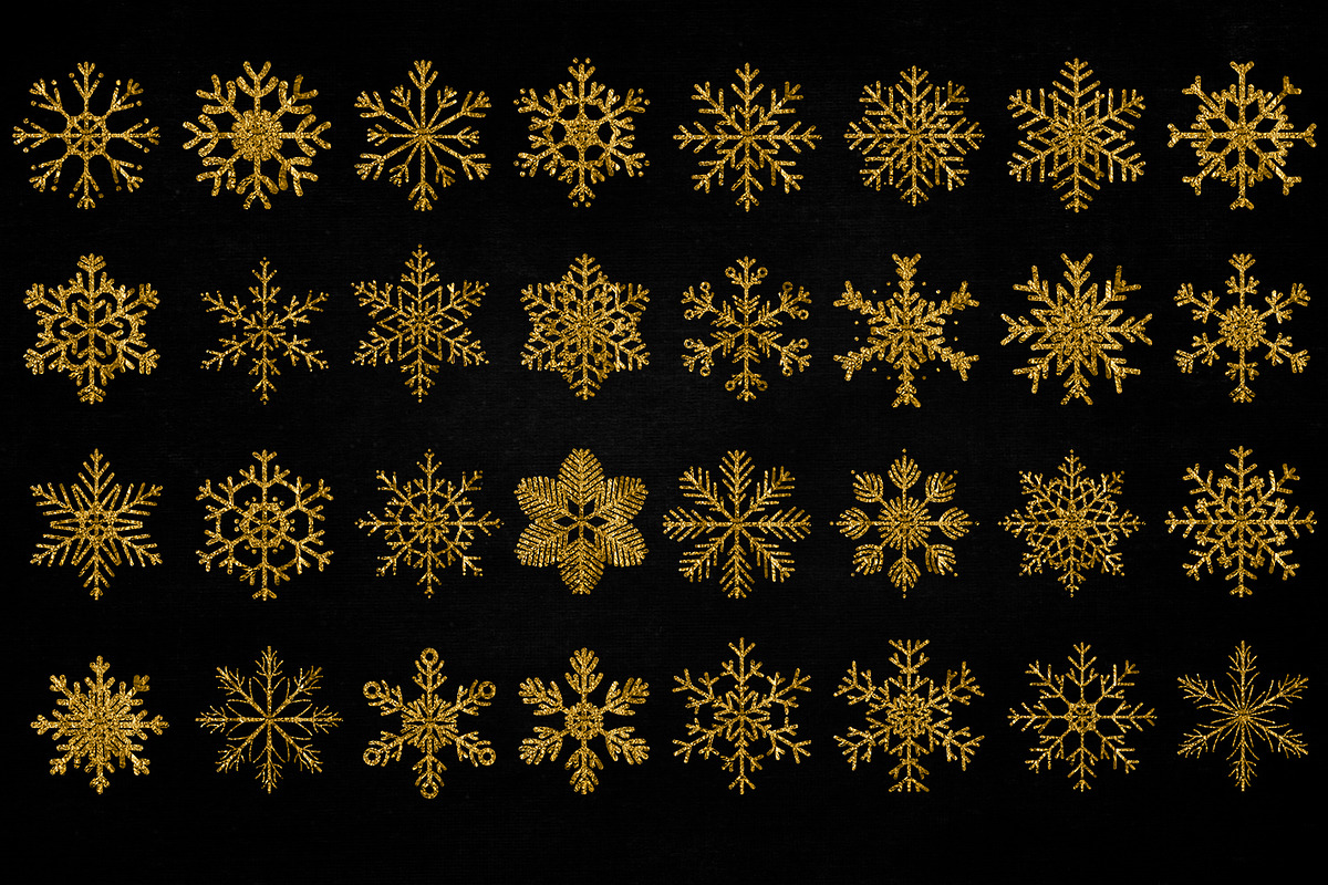 64 Gold foil & glitter snowflakes, an Object Graphic by PixelJungle