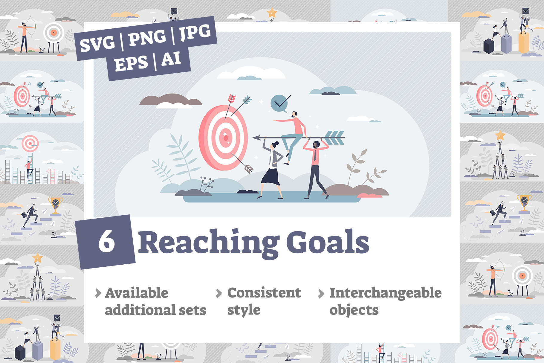 6 Reaching Goals Concepts, a Person Illustration by VectorMine