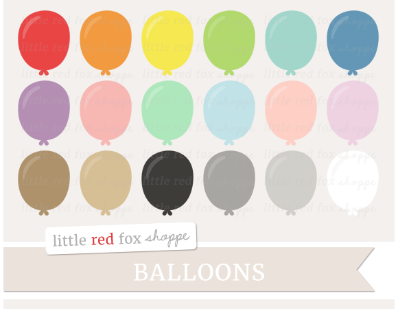 Balloon Clipart Kit, a Decorative Illustration by Little Red Fox Shoppe