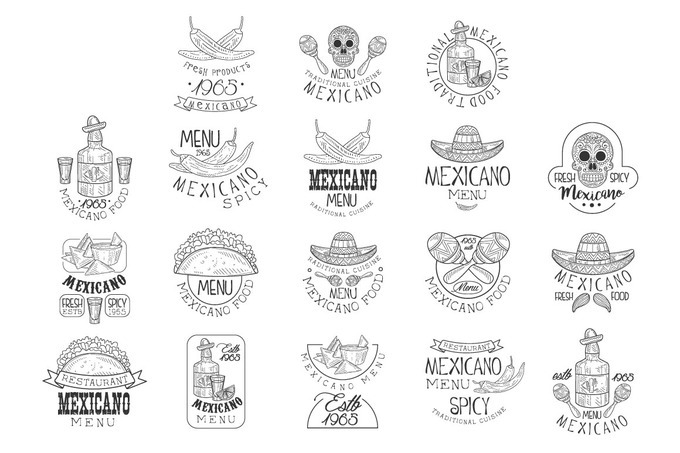 National Traditional Mexican Cuisine Restaurant Hand Drawn Black And ...