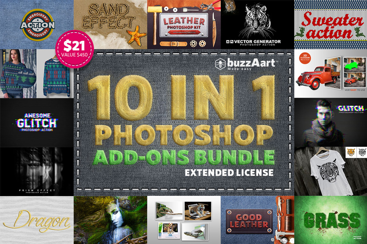 10 IN 1 Photoshop Add-Ons Bundle, an Action Add-On by designvillage