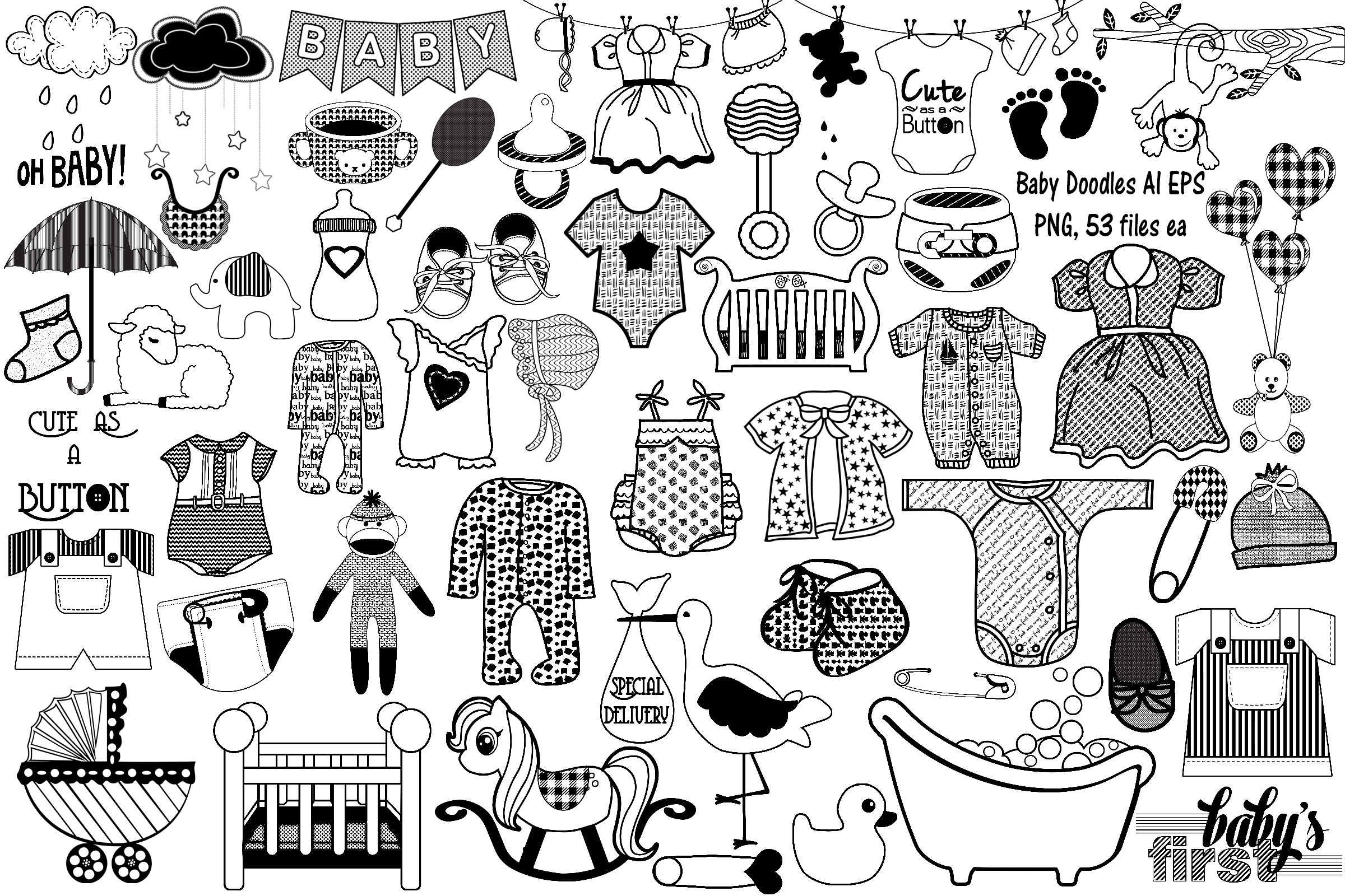 Baby Items Doodles AI EPS PNG, an Illustration by FrankiesDaughtersDesign