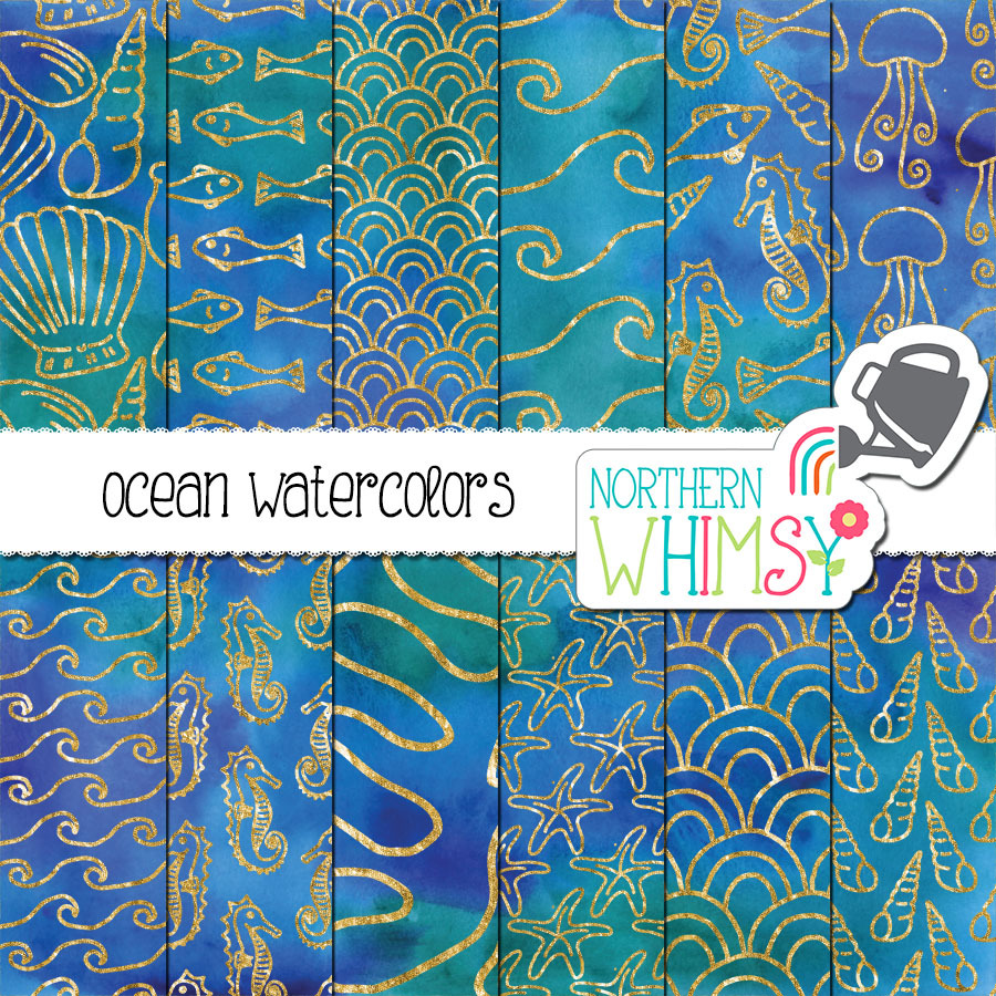 Watercolor Ocean Patterns, a Pattern Graphic by Northern Whimsy Design