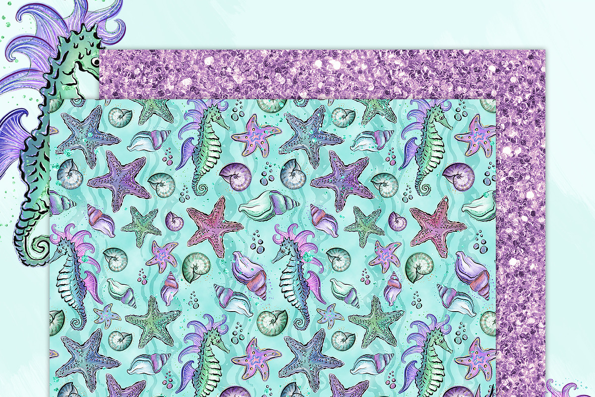 Mermaid Digital Paper, a Pattern Graphic by Phantasia Design | Creative ...
