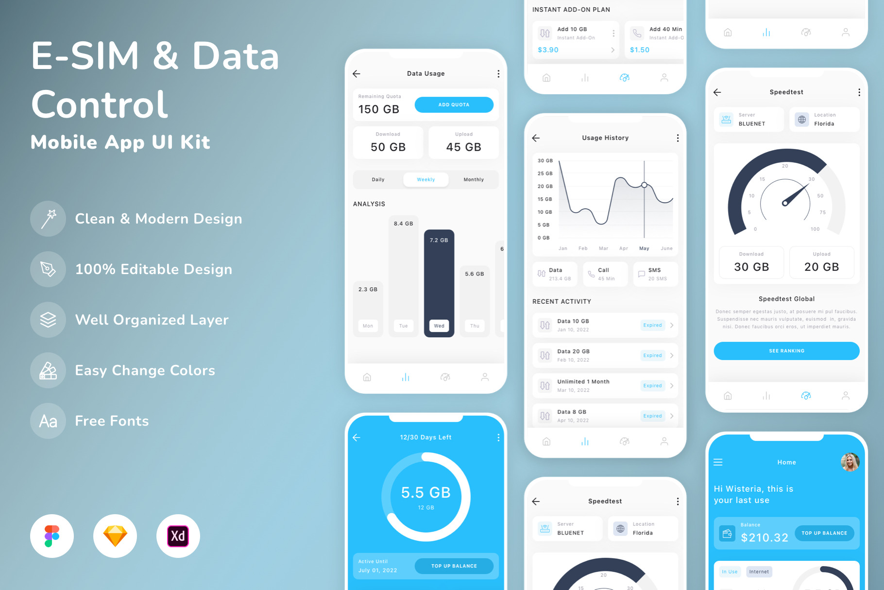 E-SIM Data Control Mobile App UI Kit, an UI Kit Template by Betush | Creative Market