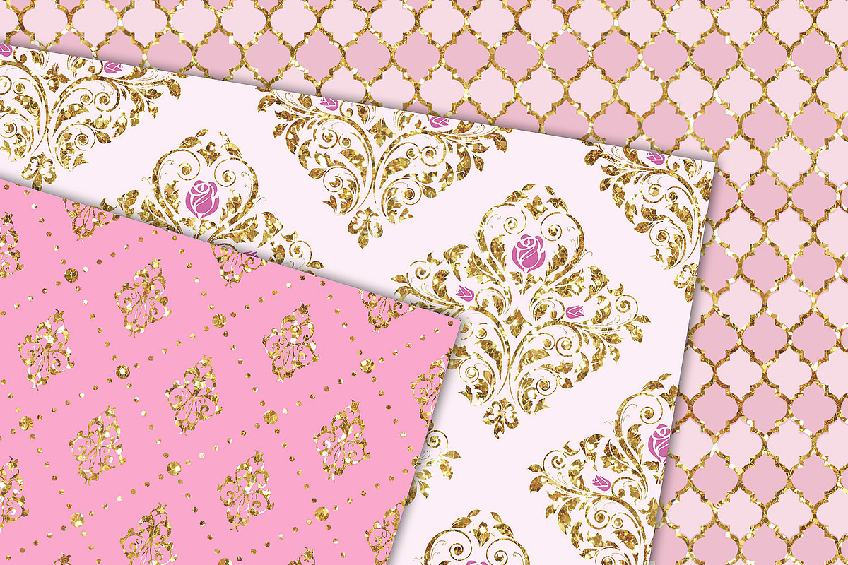 Pink & Gold Glitter Digital Paper, a Pattern Graphic by Digital Curio