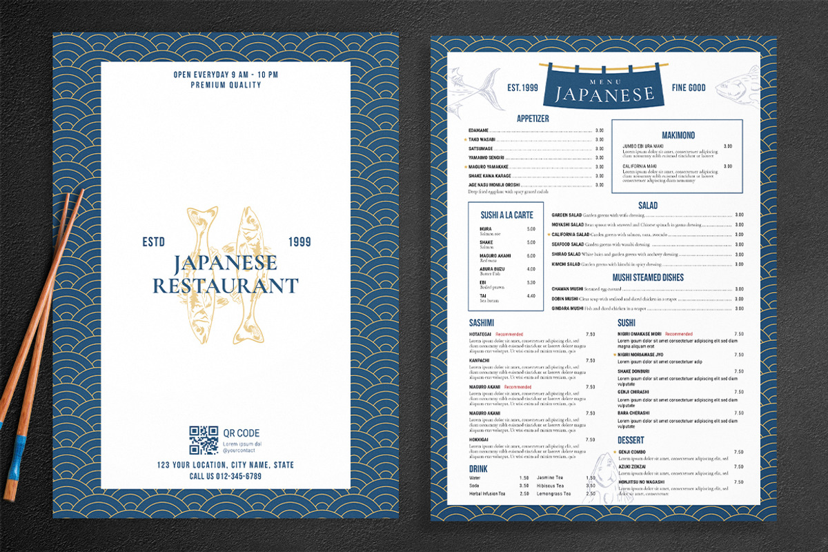 Japanese Restaurant Menu Template, a Flyer Template by BrandPacks