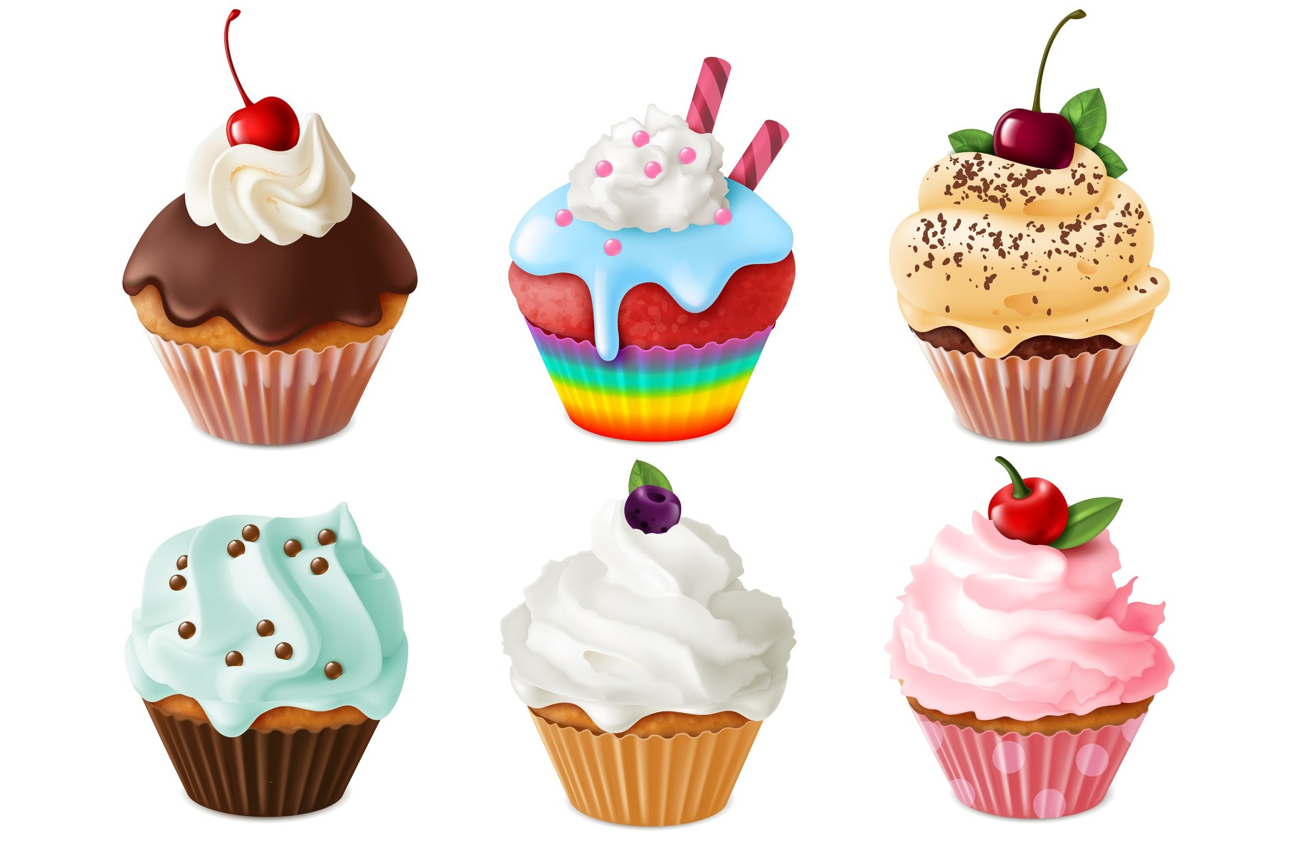 Cupcakes 3d set. Realistic sweet, a Decorative Illustration by YummyBuum
