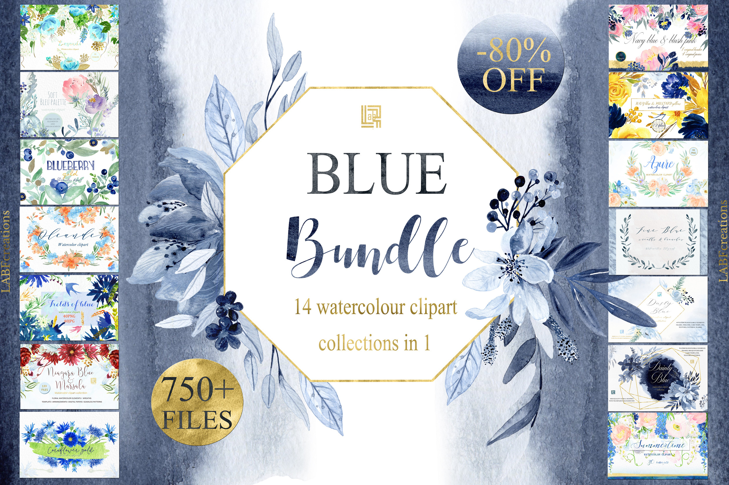 Blue Watercolor Flowers BUNDLE, a Texture Illustration by LABFcreations
