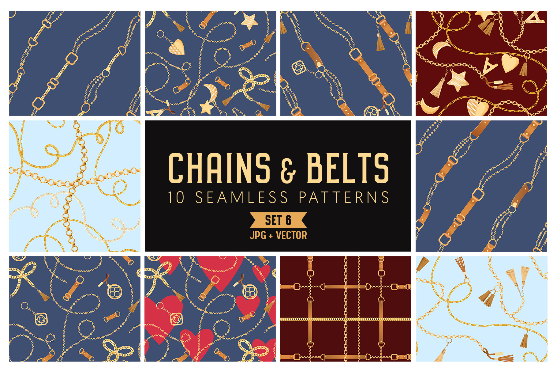 Chains & Belts Seamless Patterns, a Pattern Graphic by Anna Studio ...