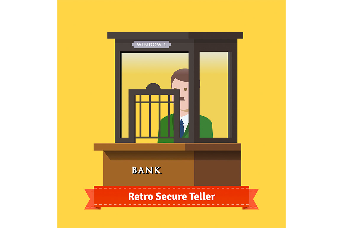 Retro secure caged teller window, a Finance Illustration by Iconicbestiary
