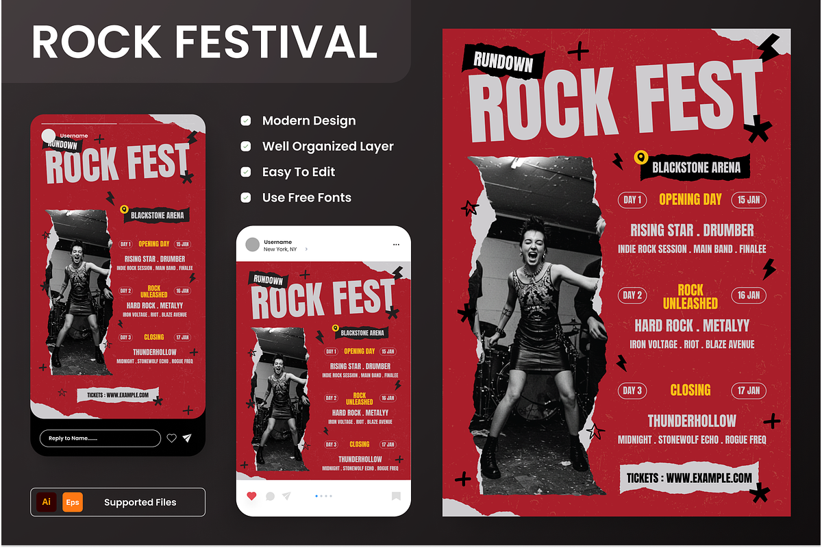 Rock Fest Rundown Flyer Set, a Flyer Template by Annora Studio