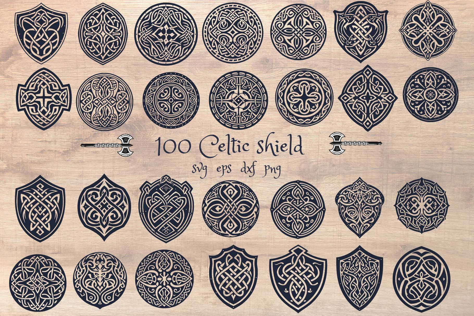100 celtic knot viking shield, a Decorative Illustration by TaKong Magics