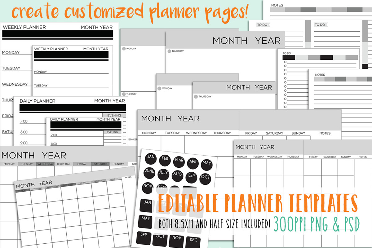 Editable Planner Page Templates, a Stationery Template by Studio Kitsch