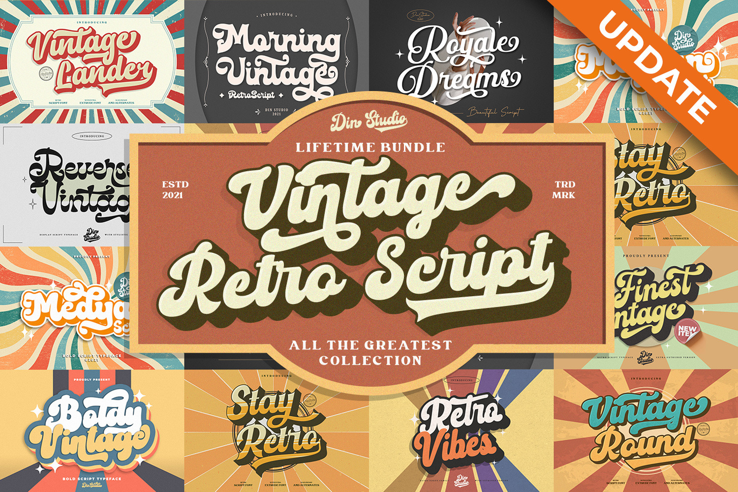Vintage Retro Script Font Bundle, a Script Font by Vintage Division