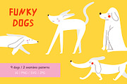 Hand drawn vector dogs and patterns
